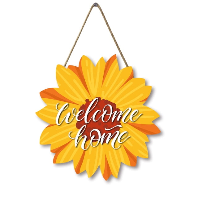 Eveokoki Sunflower Welcome Home Wood Door 12 Inch Wooden Flower Sign ...