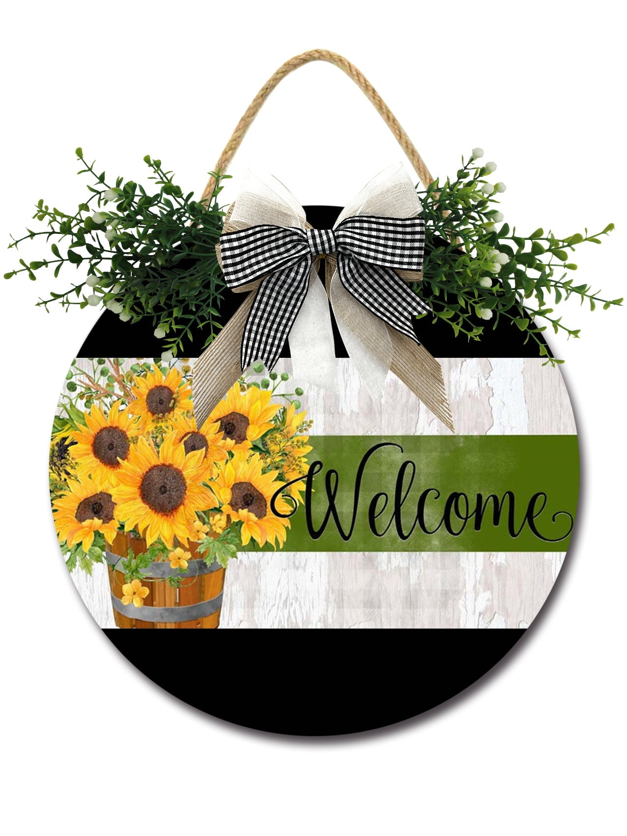 Eveokoki Sunflowers Welcome Front Door Sign Funny Wreaths Hanging ...