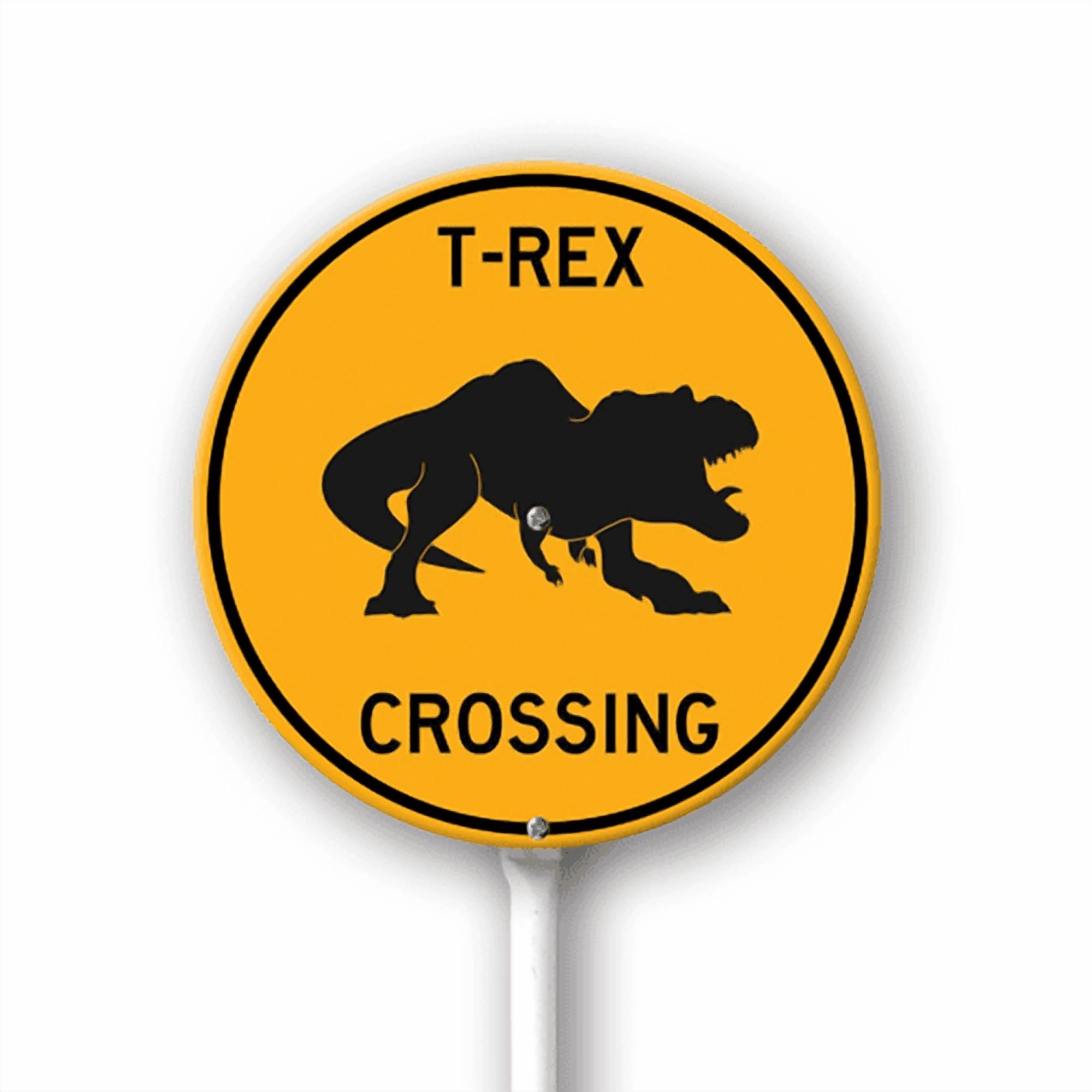 Eveokoki T-Rex Crossing Round Sign with Metal Stake -9.2x9.2inch Lawn ...