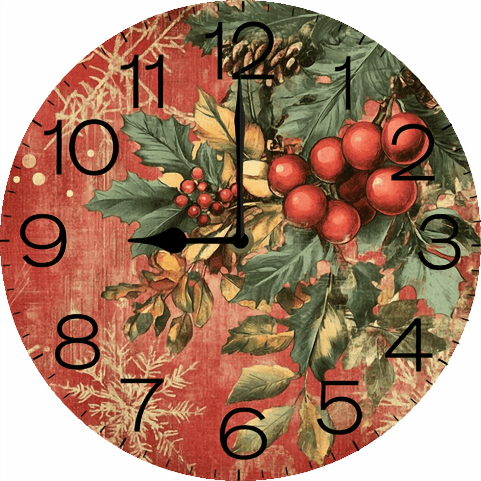 Eveokoki Vintage Christmas Wood Wall Clock Frameless Battery Operated ...