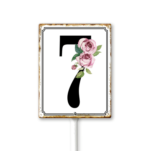 Eveokoki Vintage Number 7 With Roses Sign 8x12Inch Aluminum with Stakes ...