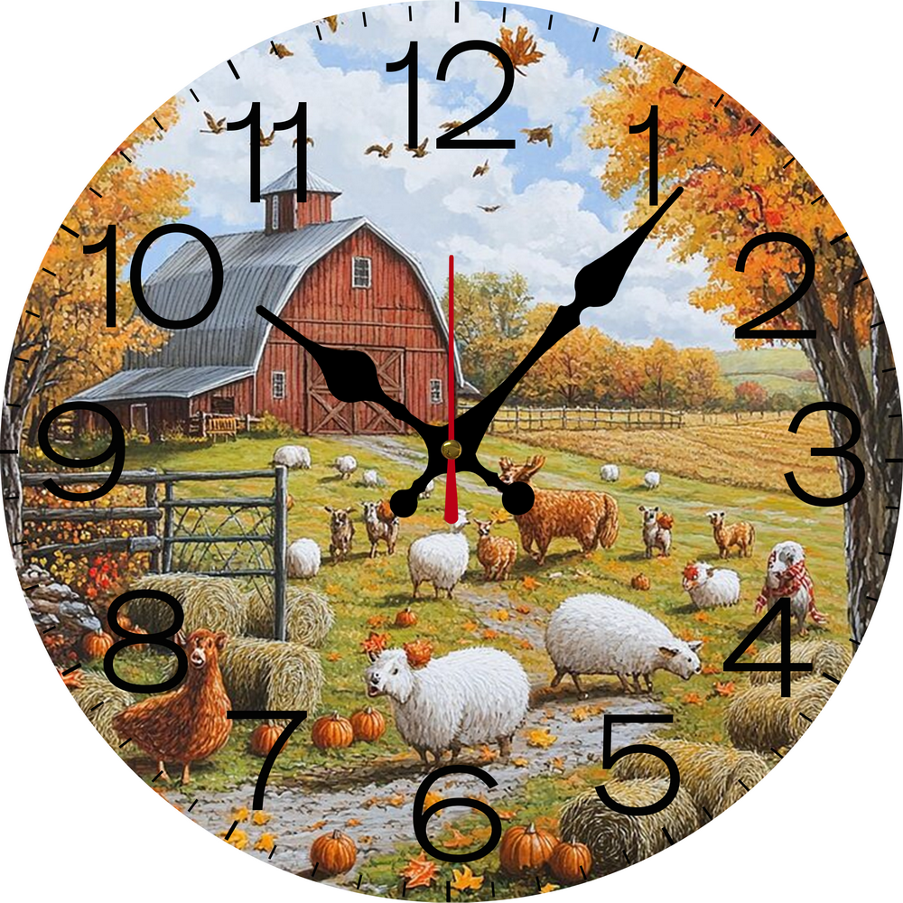 Eveokoki Wall Clock 12 Inch Non-Ticking Clocks Farm Scene Round Wall ...