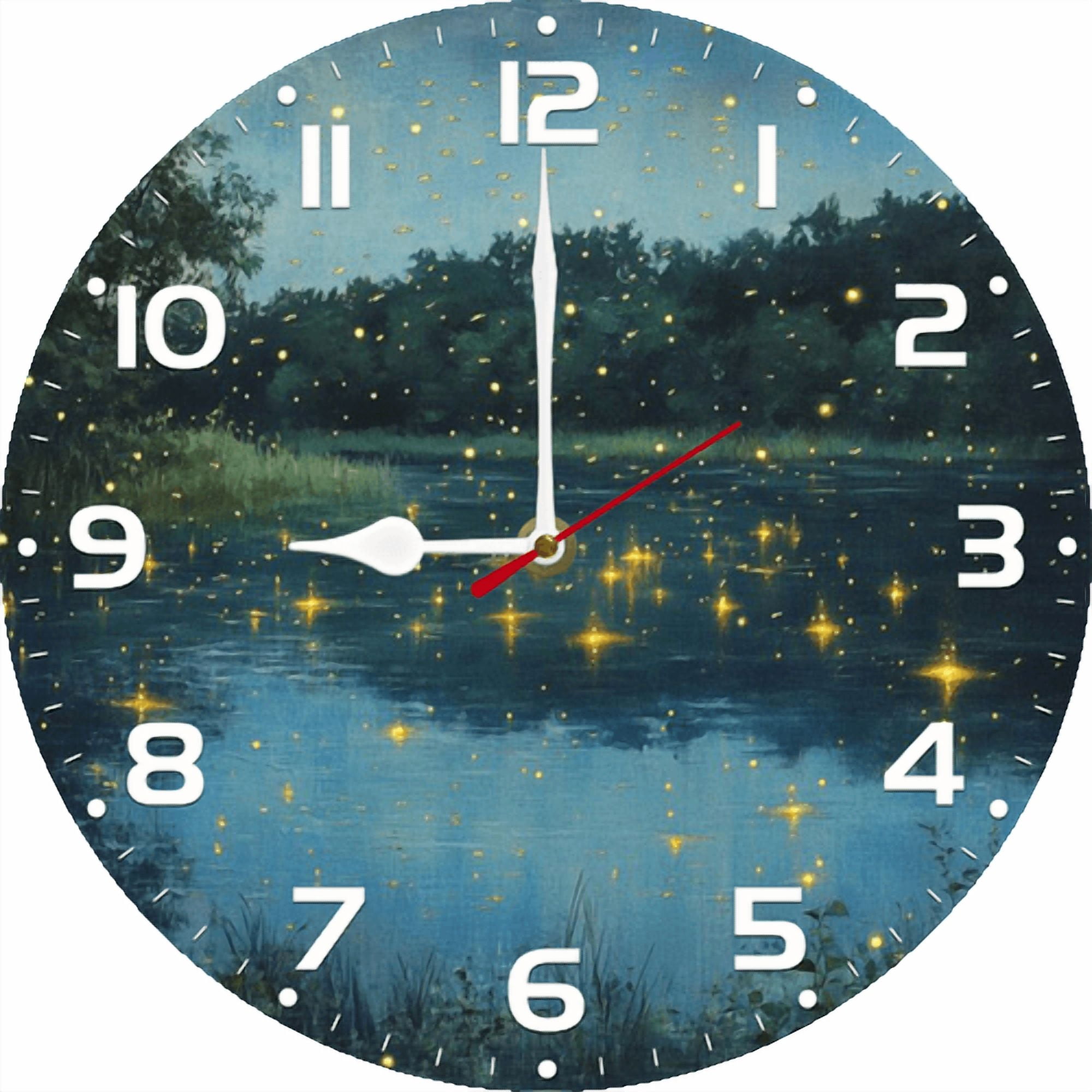 Eveokoki Wall Clocks Fireflies Moving Over The Quiet Lake 10 Inch ...