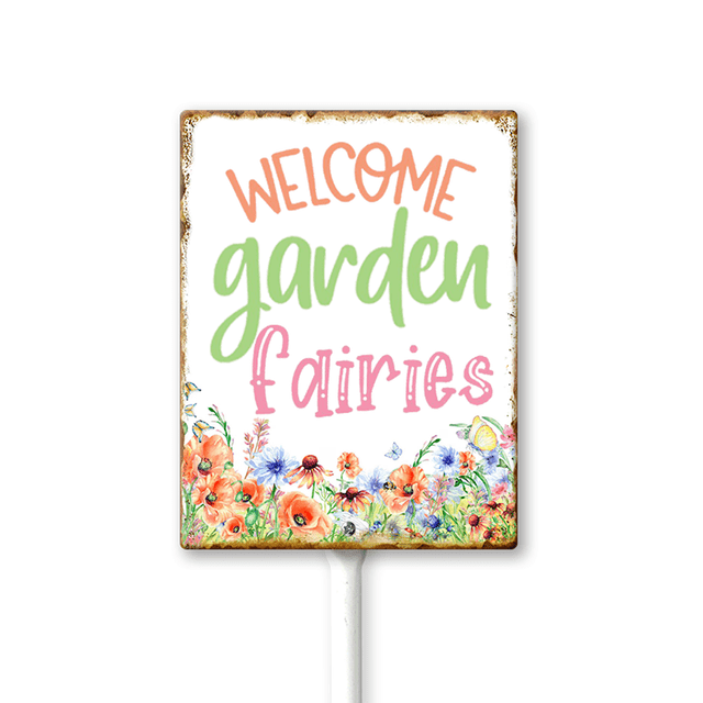 Eveokoki Welcome Garden Fairies Sign for Yard with Stake 4.6x6Inch Yard ...