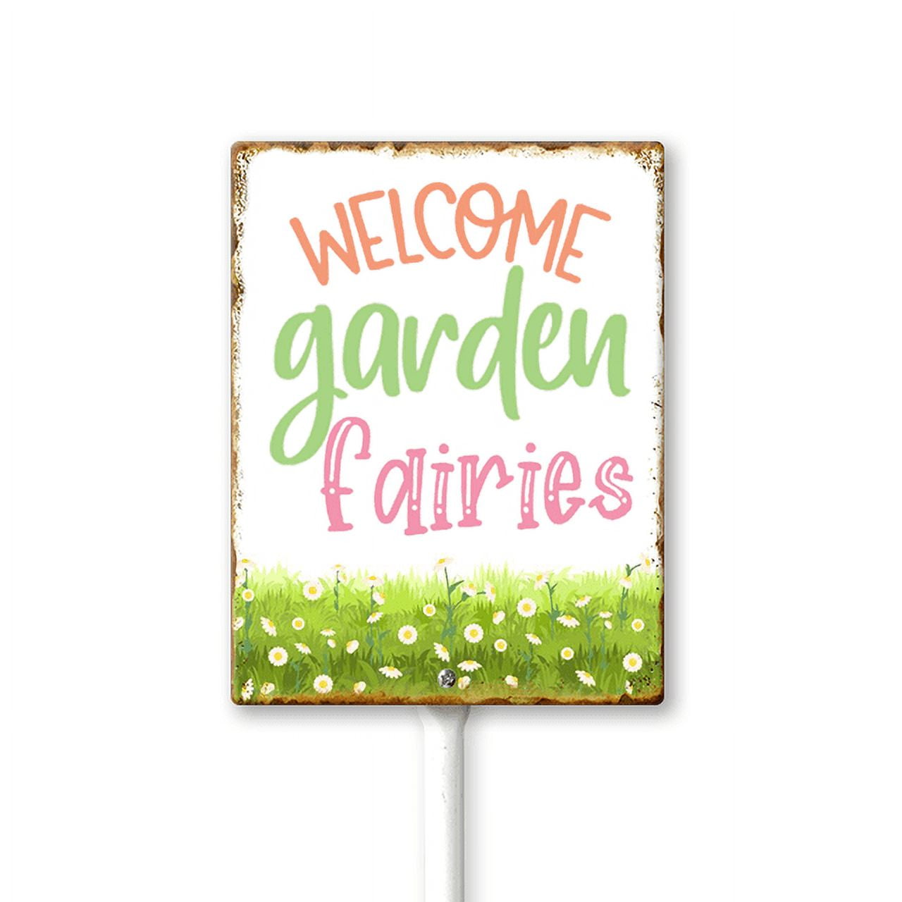 Eveokoki Welcome Garden Fairies Sign for Yard with Stake 4.6x6Inch Yard ...