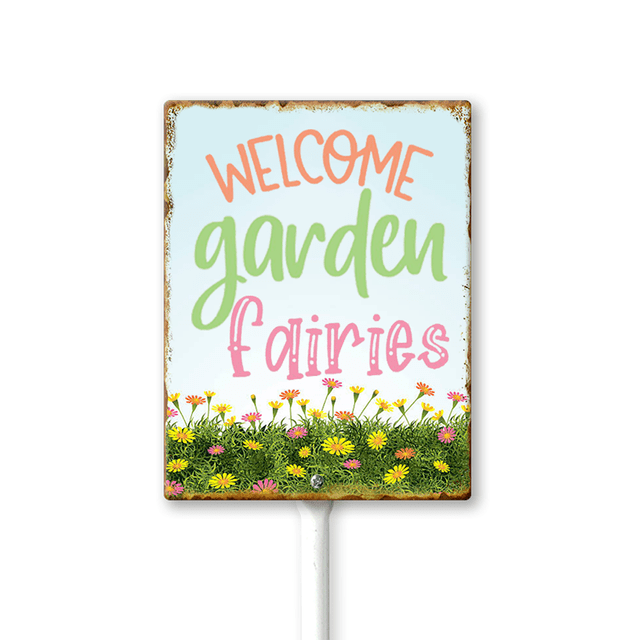 Eveokoki Welcome Garden Fairies Sign for Yard with Stake 7x8.8Inch Yard ...