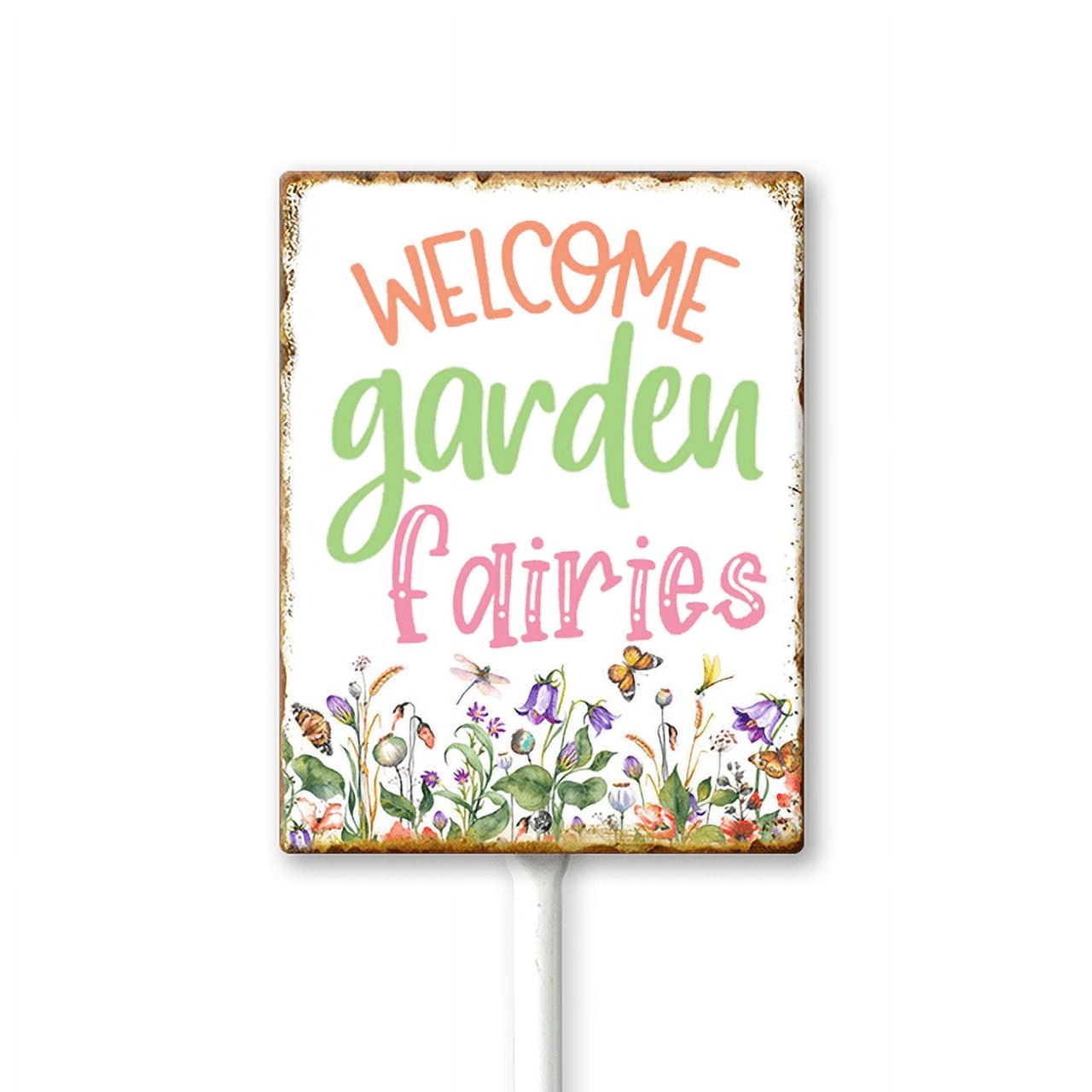 Eveokoki Welcome Garden Fairies Sign for Yard with Stake 7x8.8Inch Yard ...