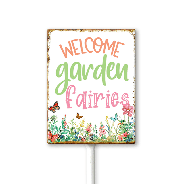 Eveokoki Welcome Garden Fairies Sign for Yard with Stake 8x12Inch Yard ...