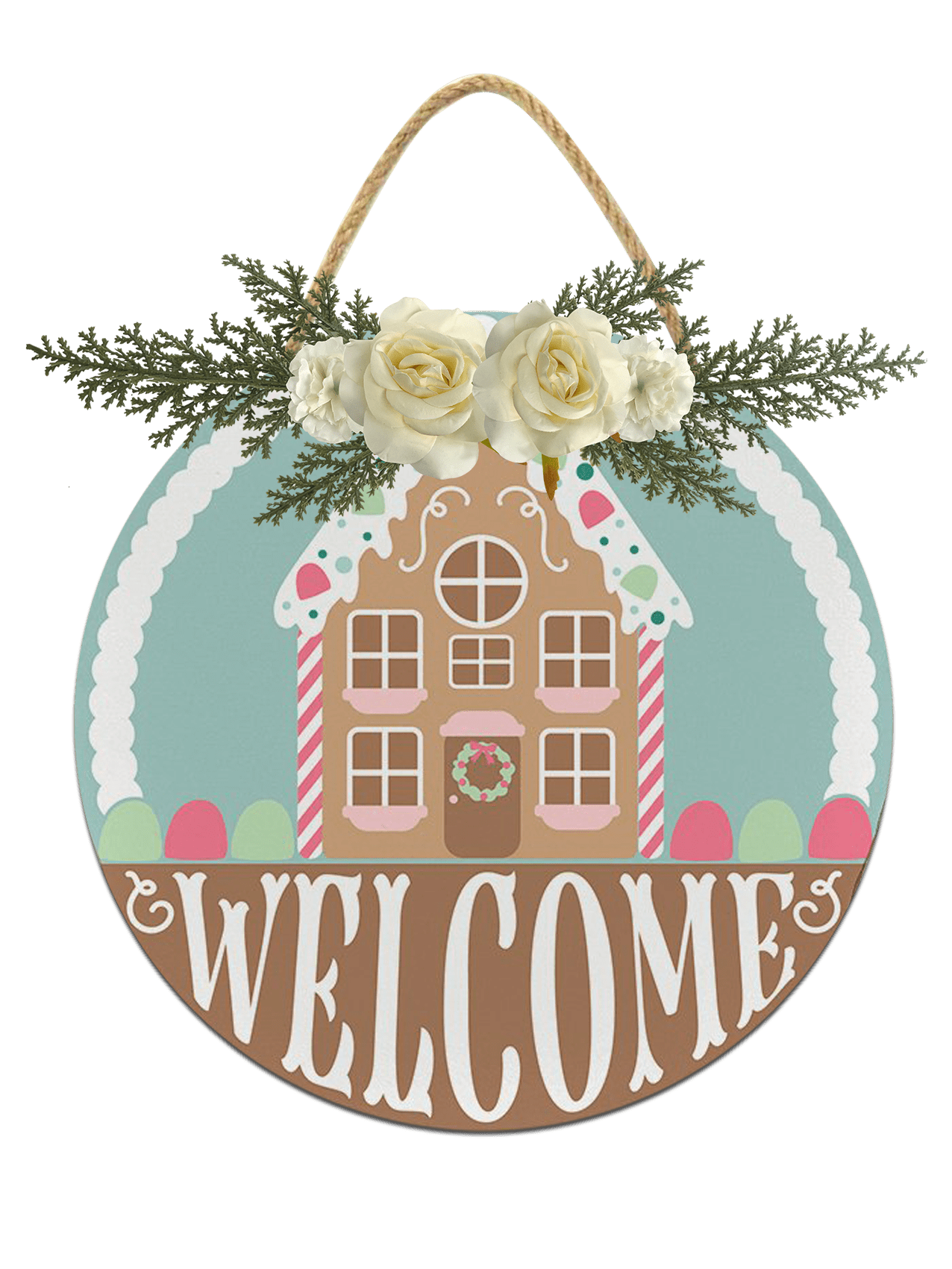Eveokoki Welcome Gingerbread Decorations Wreath, Wooden Hanging Sign ...