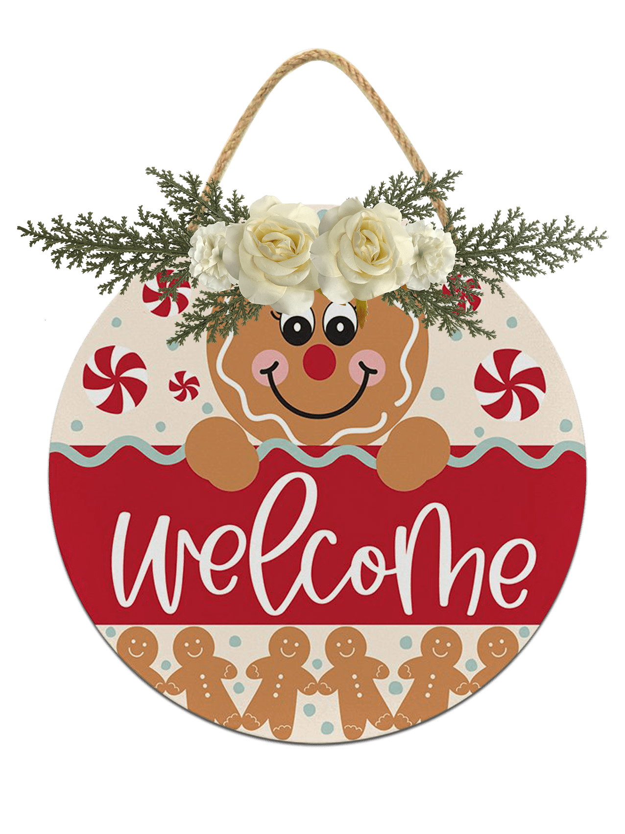 Eveokoki Welcome Gingerbread Decorations Wreath, Wooden Hanging Sign ...