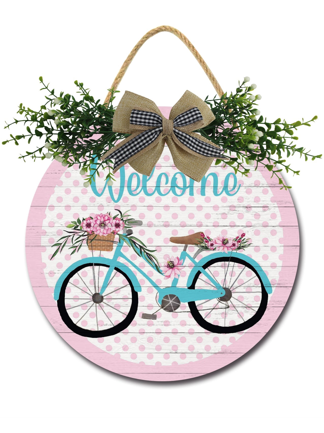 Eveokoki Welcome Spring Bicycle Sign Front Door Porch Decorations ...