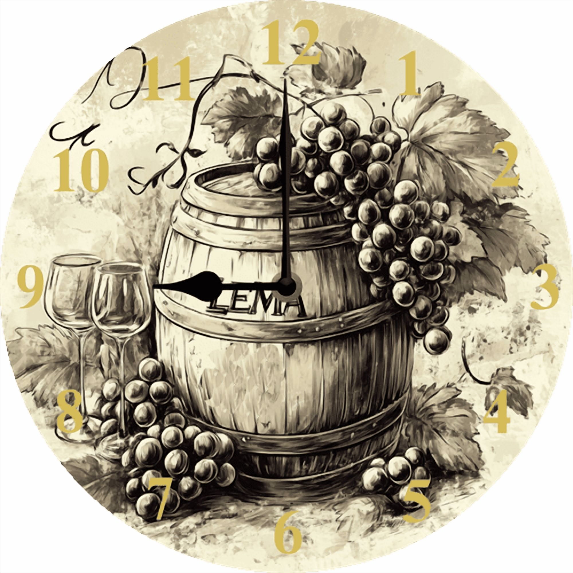 Eveokoki Wine Cheese Barrel Wall Clocks Ripe Grapes Wine Bottles ...