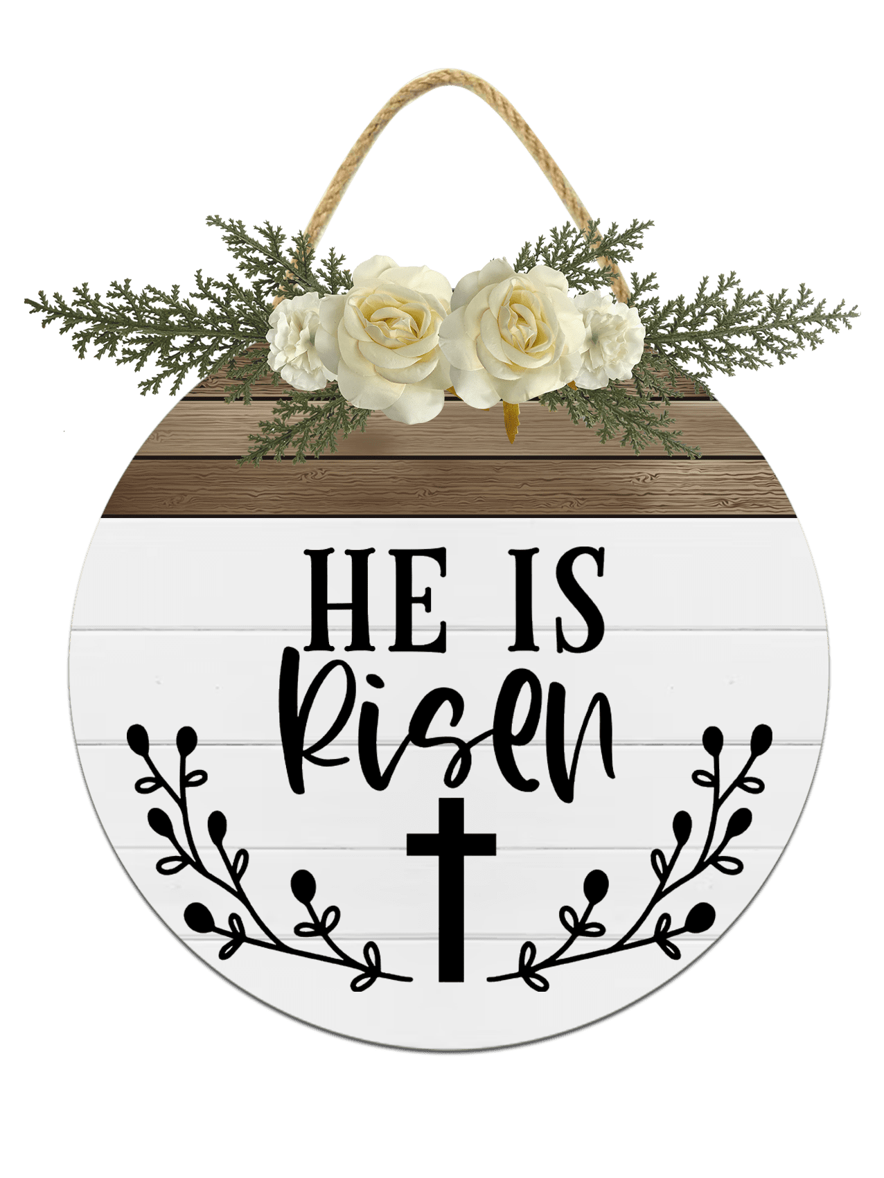 Eveokoki Wooden Hanging Signs He is Risen Door Decoration with Bow ...