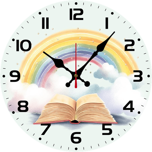 Eveokoki Wooden Wall Clock Silent Non-Ticking, Book With Rainbow Sky ...