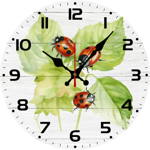 Eveokoki Wooden Wall Clock Silent Non-Ticking, Ladybugs Green Leaf DIY ...