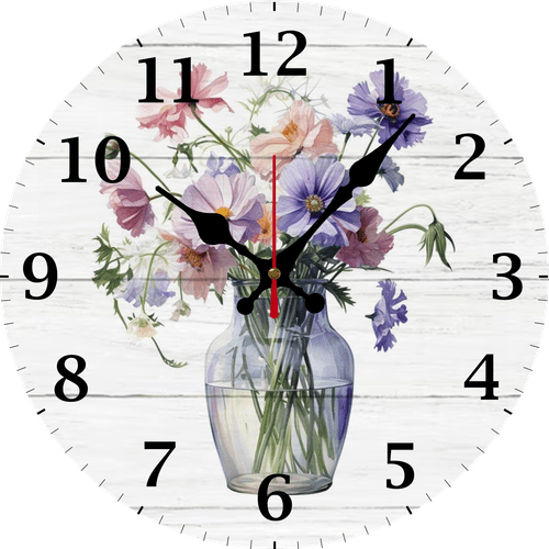 Eveokoki Wooden Wall Clock Silent Non-Ticking, Vase With Flowers DIY ...