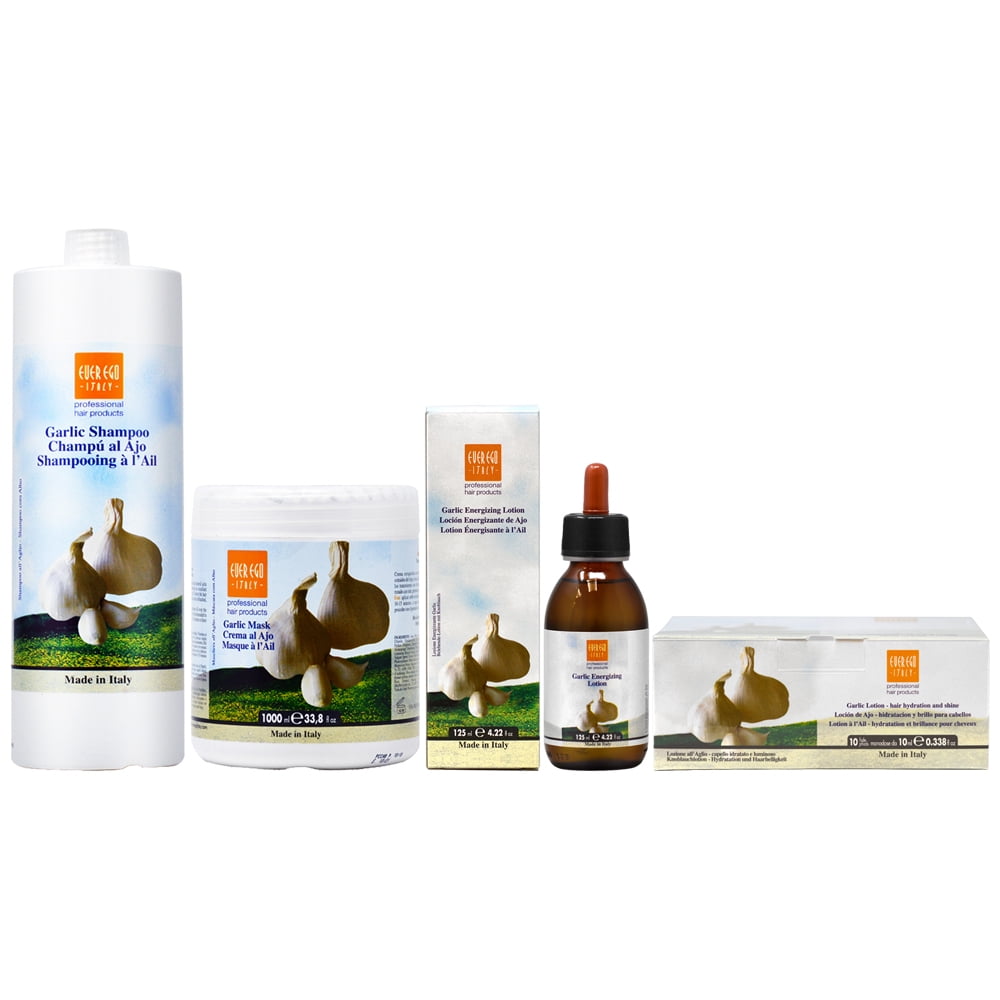 Ever Ego Garlic Shampoo 33.8oz + Garlic Mask 33.8oz + Garlic Lotion 4 ...