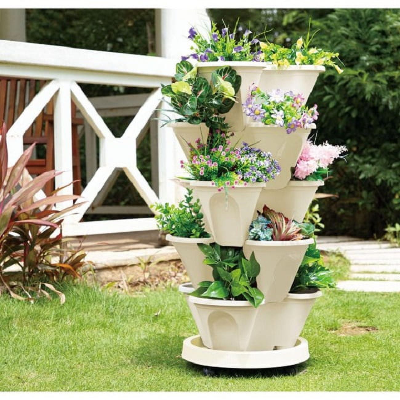 Ever K 5-Tier Plastic Stackable Flower Pot, White - Walmart.com