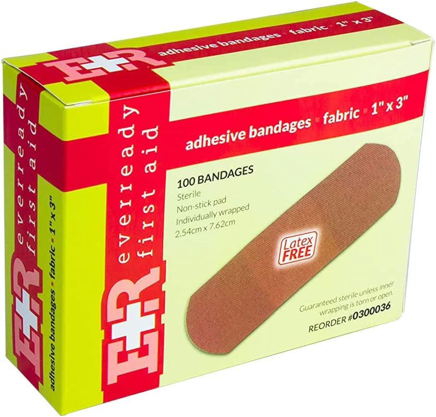 Ever Ready Antibacterial Fabric Adhesive Bandages, 1” x 3”, Latex-Free ...