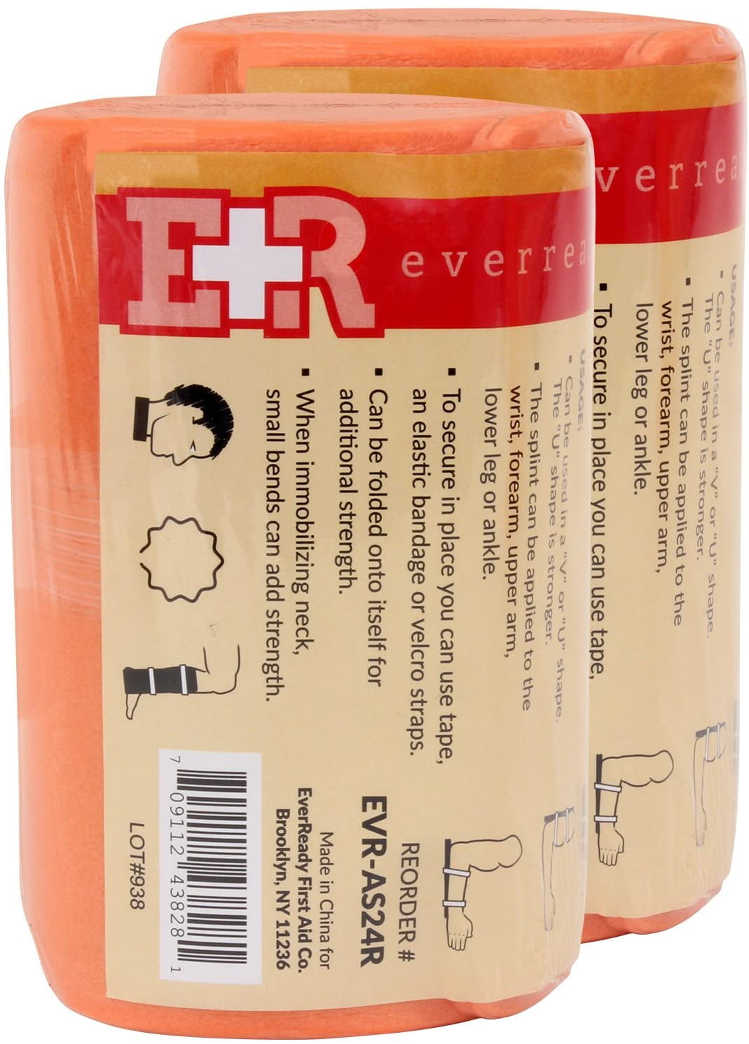 Ever Ready First Aid 24” Rolled Universal Aluminum Splint Bandages, 2 ...