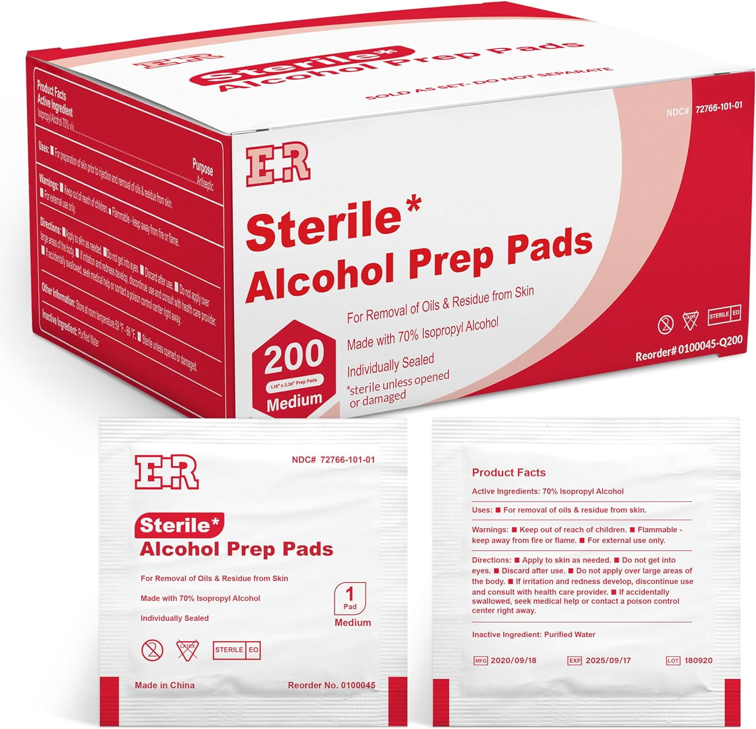 Ever Ready First Aid, Prep Pads, 200 Count, 70% Isopropyl - Walmart.com