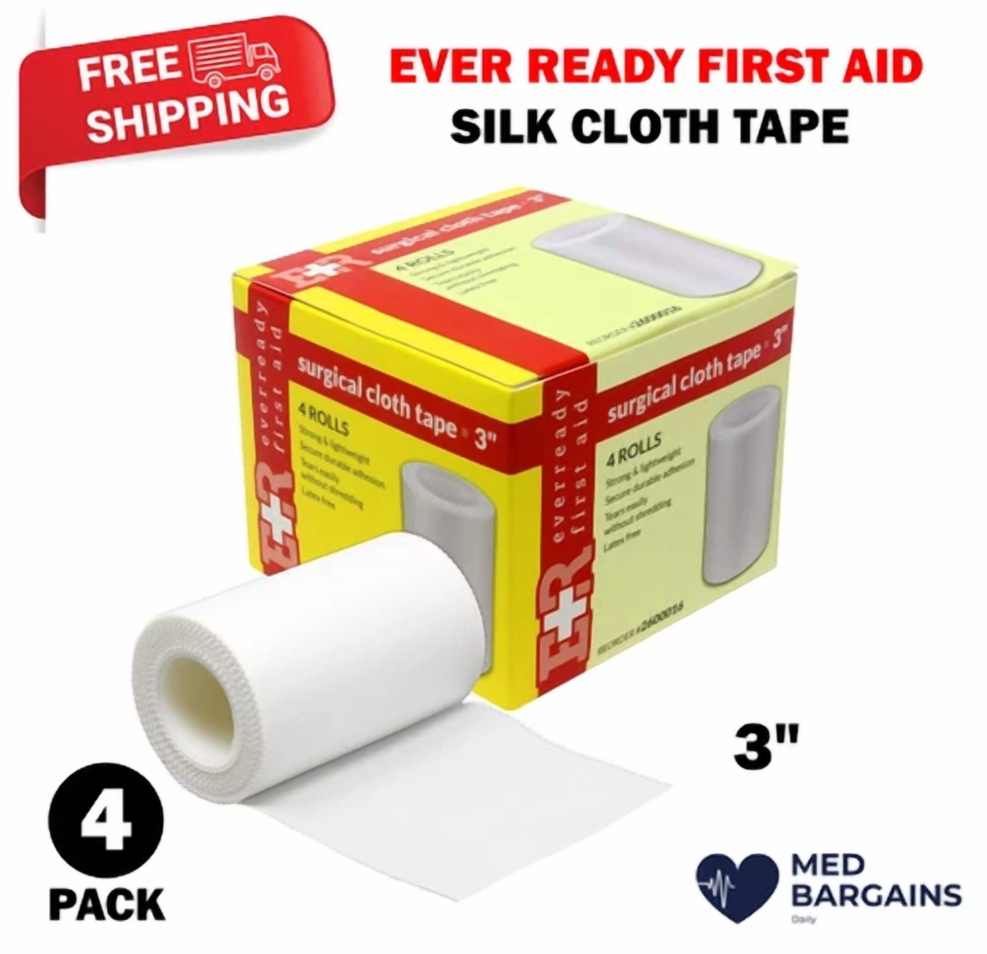 Ever Ready First Aid Adhesive Silk-Like Cloth Tape 3" X 10 Yd - 4 Pack ...