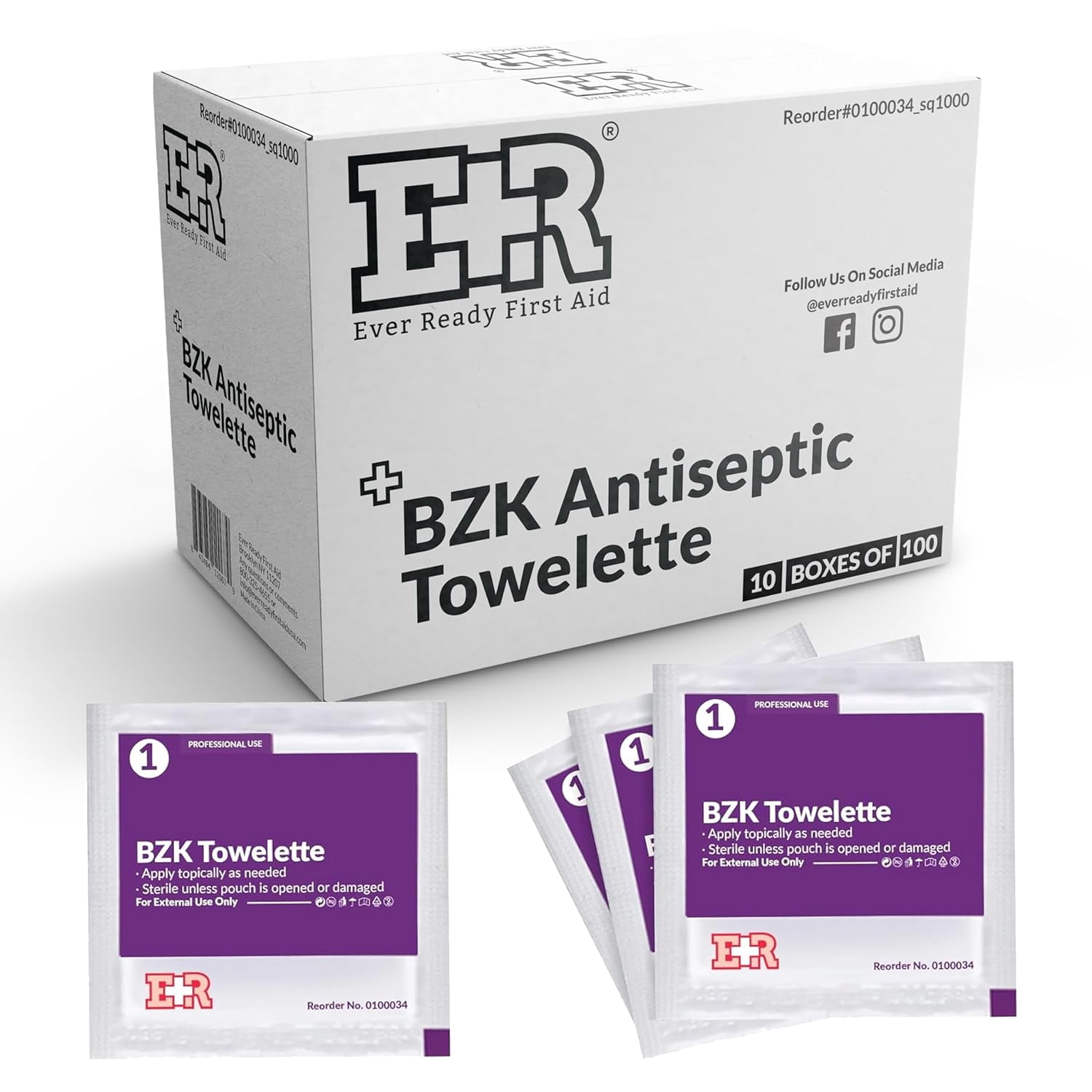 Ever Ready First Aid Bzk Antiseptic Towelettes, Benzalkonium Wipes, 5 ...