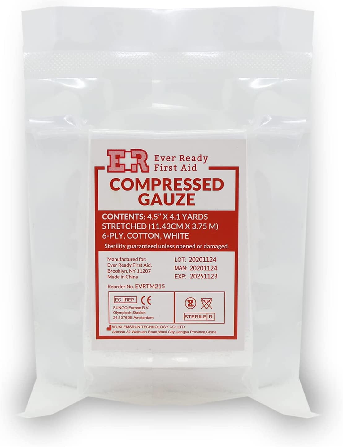 Ever Ready First Aid Compressed Sterile Gauze, 6-Ply Emergency Medical ...
