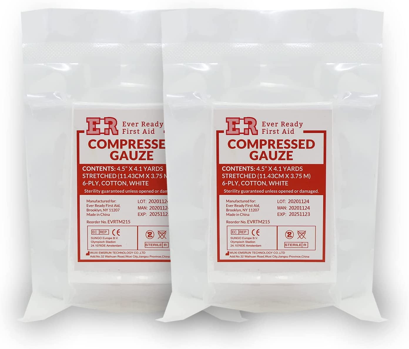 Ever Ready First Aid Compressed Sterile Gauze, 6-Ply Emergency Medical ...