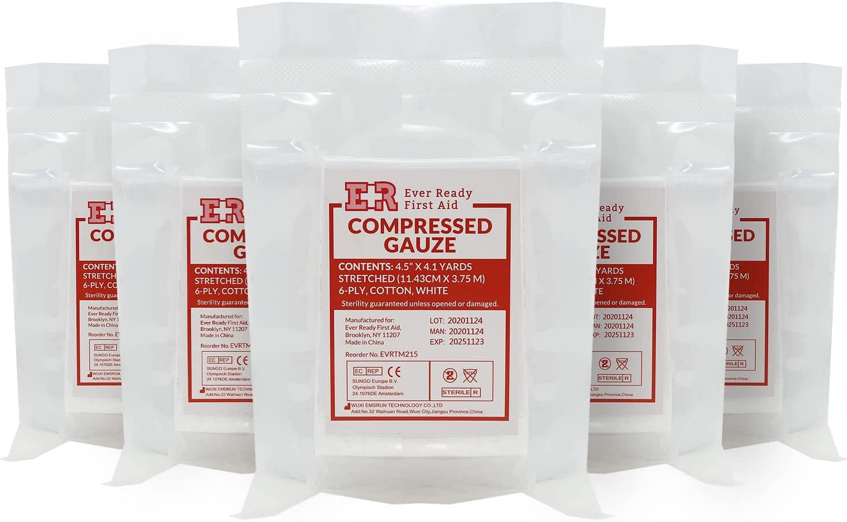 Ever Ready First Aid Compressed Sterile Gauze, 6-Ply Emergency Medical ...
