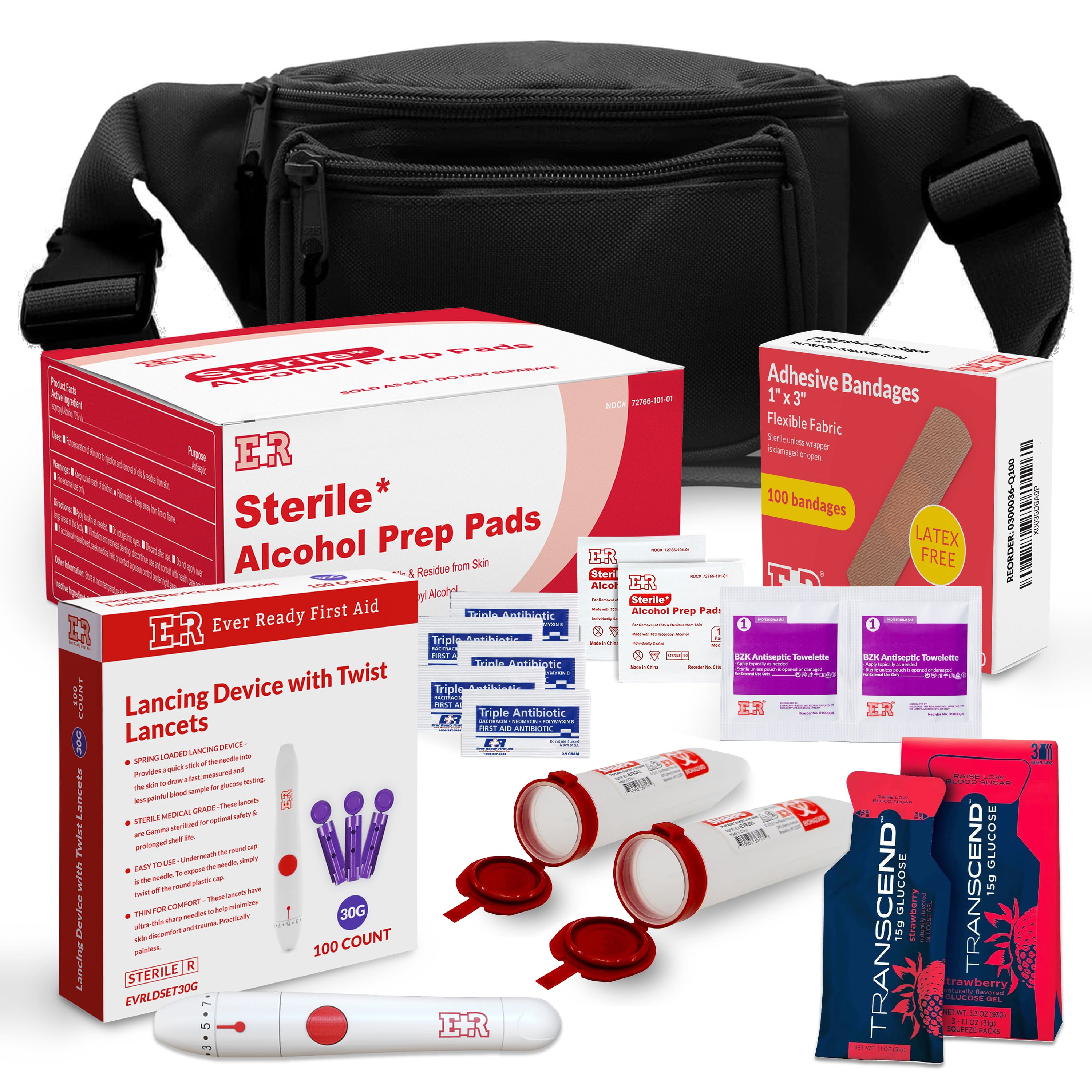 Ever Ready First Aid Diabetic Fanny Pack Kit - Includes BZK Towelettes ...