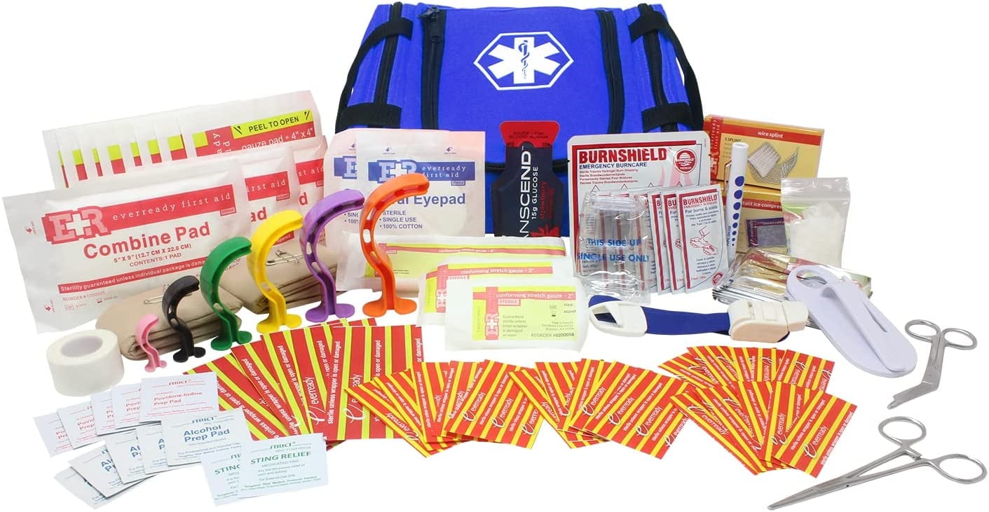 Dixie EMS Trauma First Aid Kit, Fully Stocked, Blue Bag with Gauze and ...