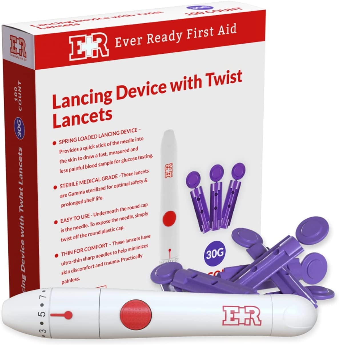 Ever Ready First Aid, Lancing Device, 100 30-Gauge Twist Lancets ...