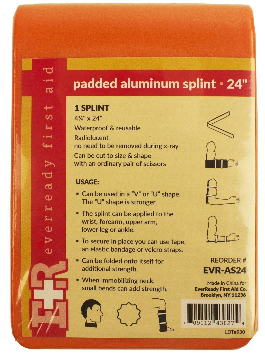 Ever Ready First Aid Reusable Aluminum Arm Splint, 24 inch Flat Fold ...