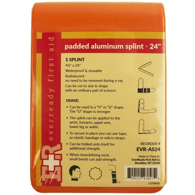 Ever Ready First Aid Reusable Aluminum Arm Splint, 24 inch Flat Fold ...