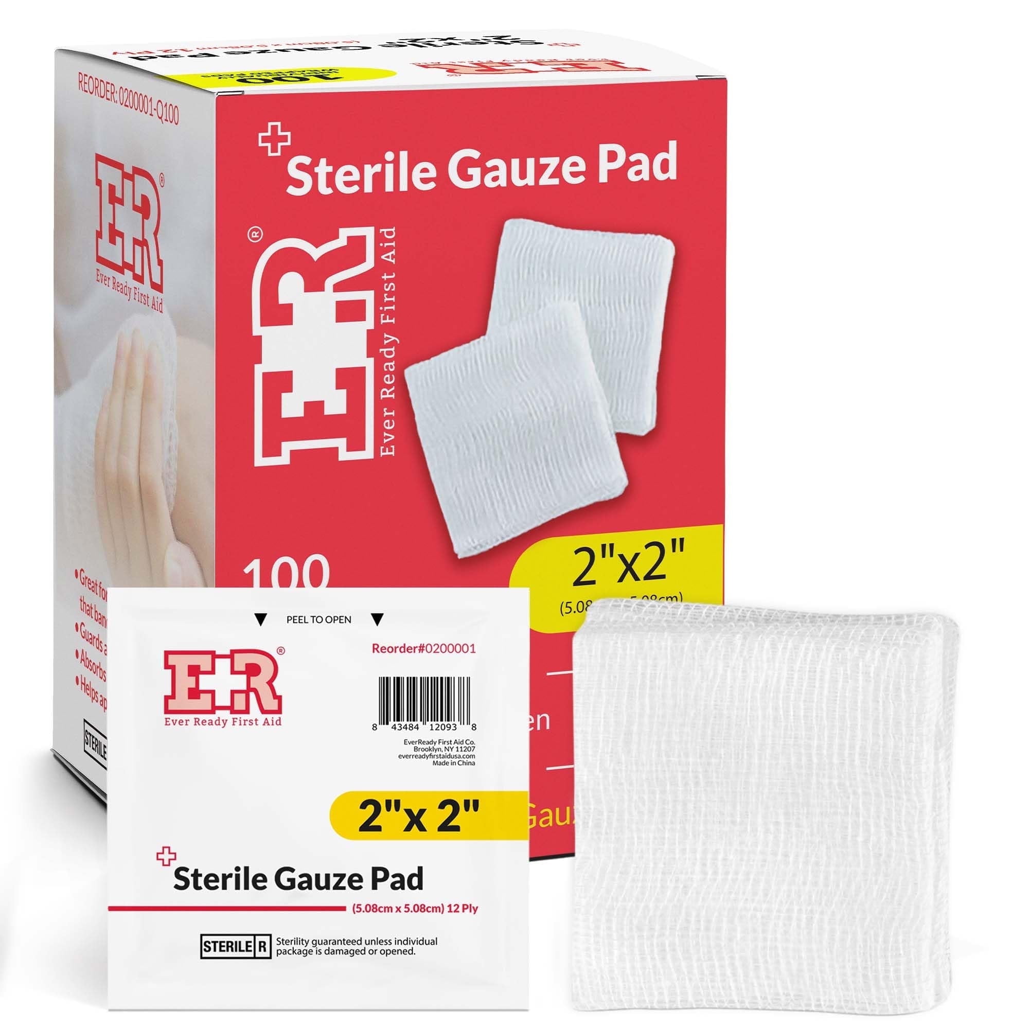 Ever Ready First Aid Sterile Gauze Pads, 2x2, 100/box - Walmart.com