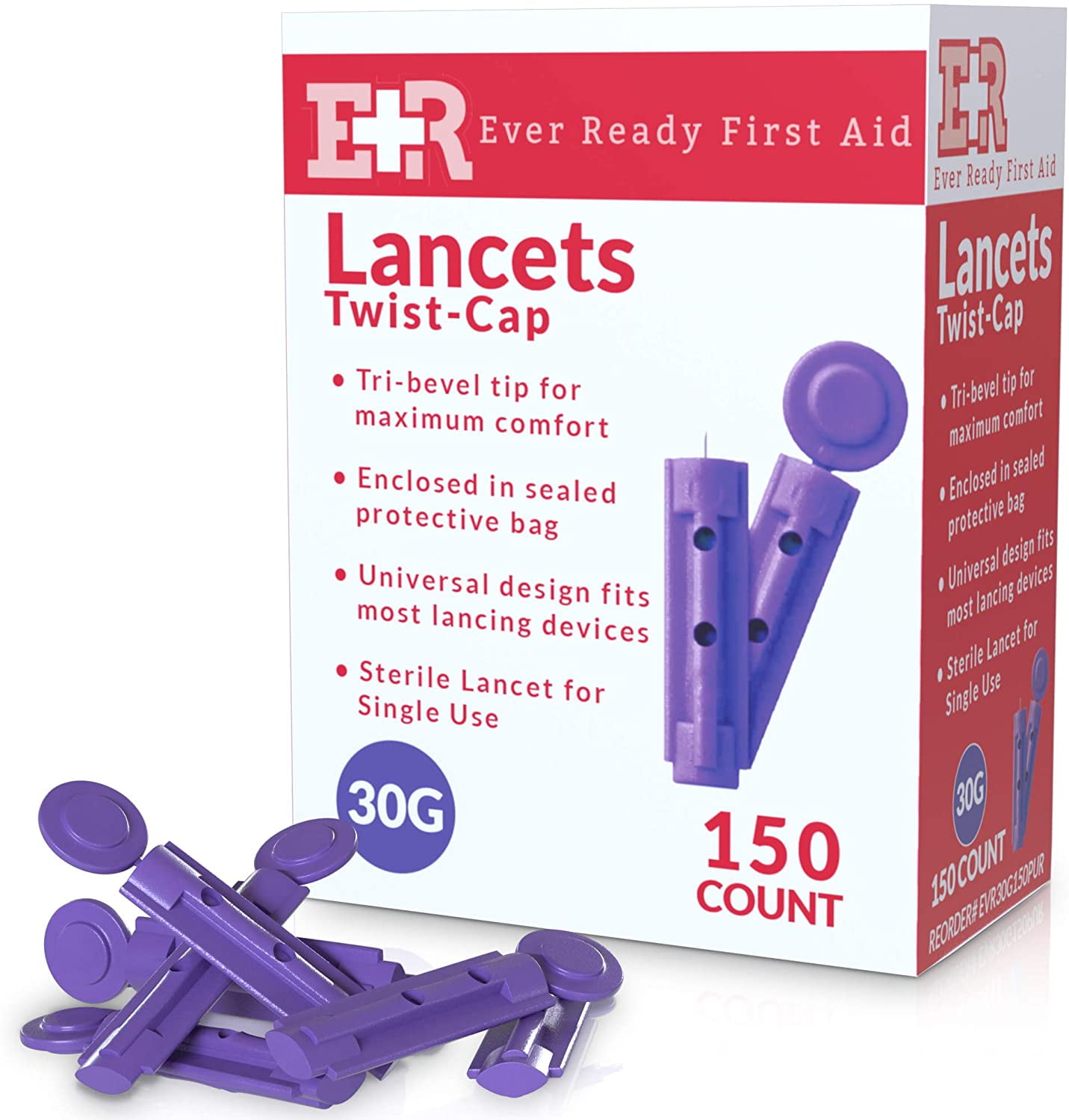 Ever Ready First Aid Twist-Cap Lancets, Sterile, Purple, 30G Needles ...