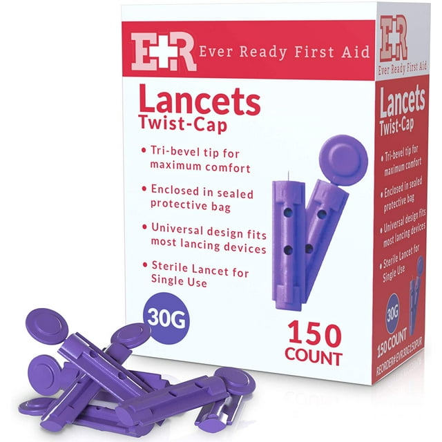 Ever Ready First Aid Sterile Twist-Cap Lancets 30G Purple - 150 Count ...