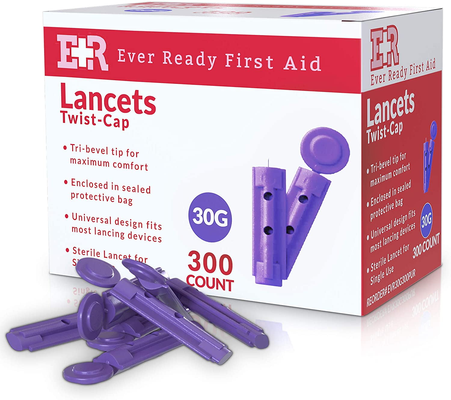 (2 pack) Ever Ready First Aid Sterile Twist-Cap Lancets 30G Purple ...