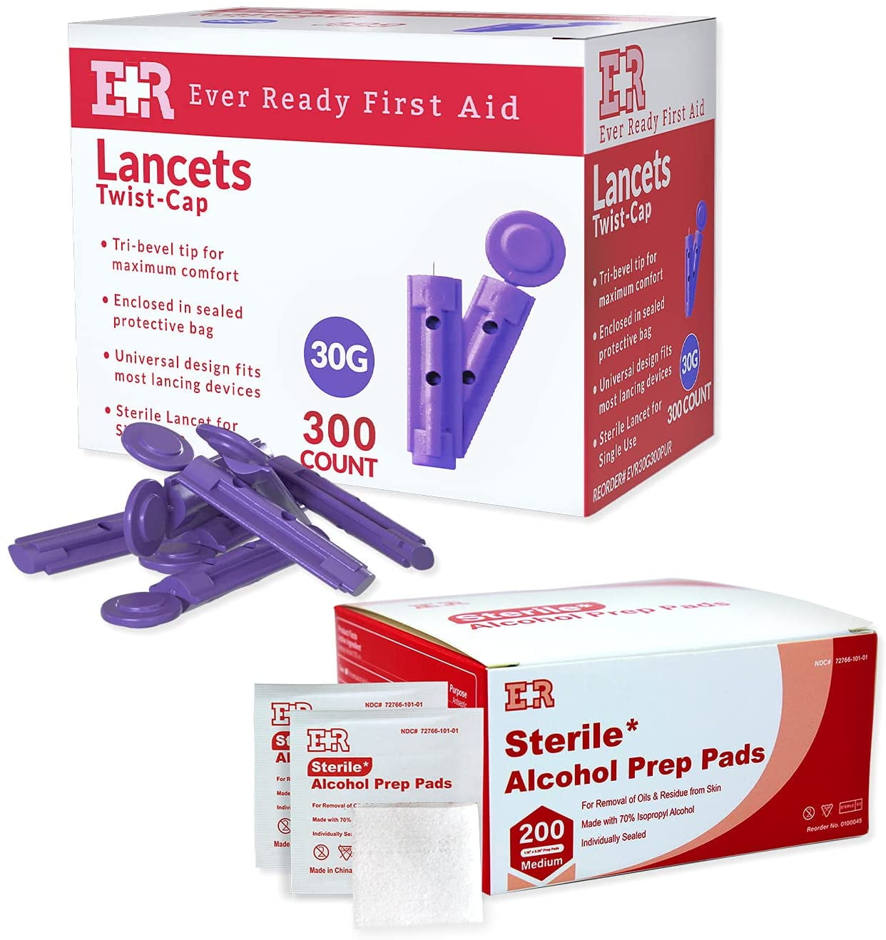 Ever Ready First Aid Sterile Twist-Cap Lancets 30G Purple (300 Count ...
