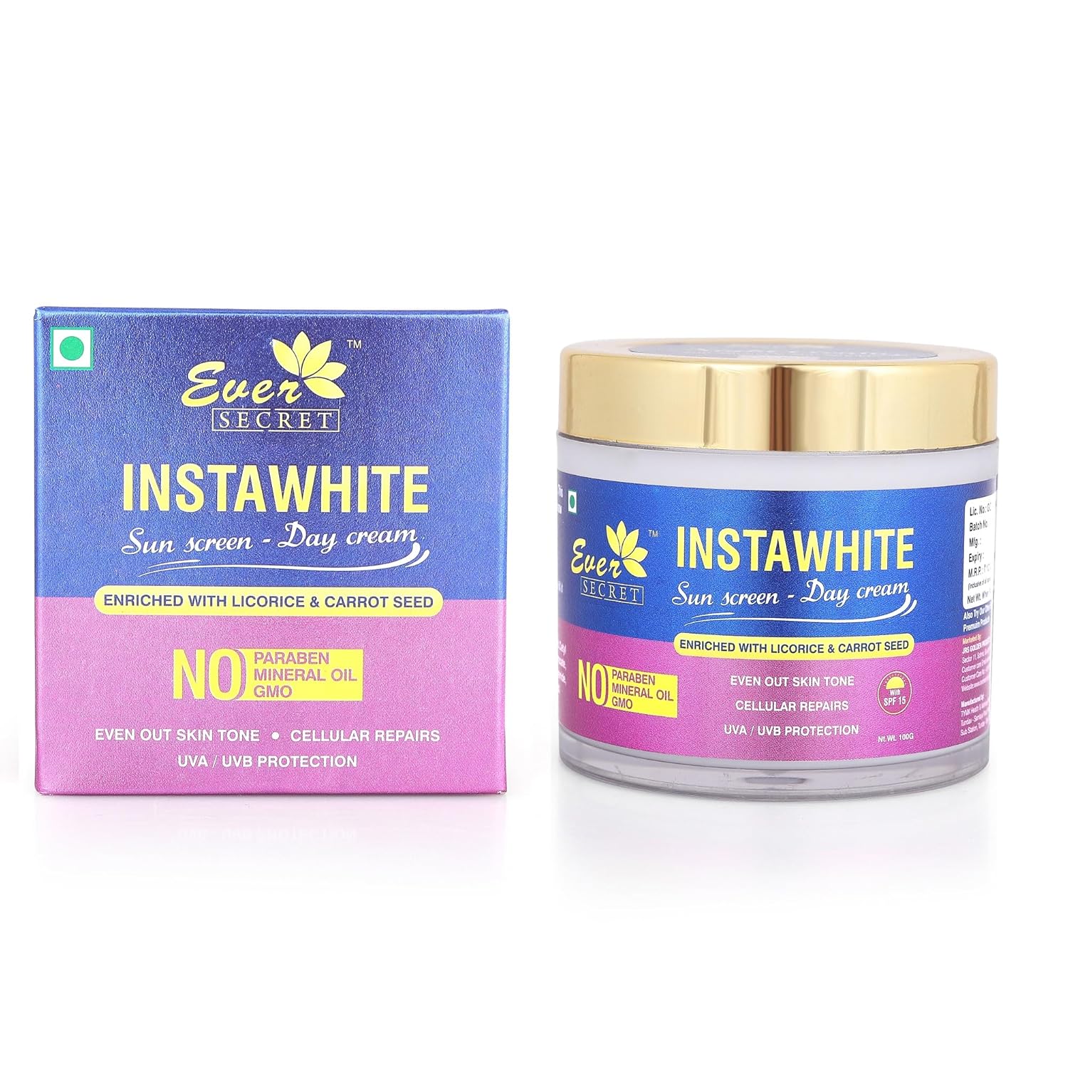 Ever Secret Instawhite Sun ScreenDay Cream UVA UVB Protection Vitamin E ...