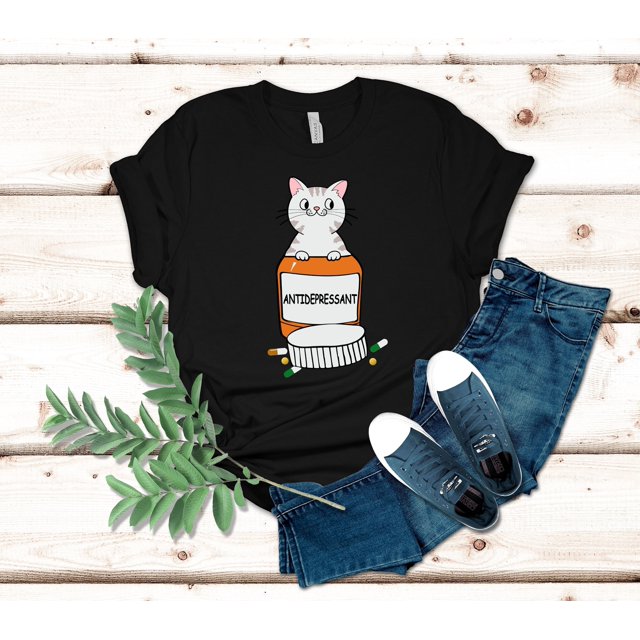 EverAura Cat Antidepressant Tee, Funny Cat Shirt, Funny Cat T-Shirt ...