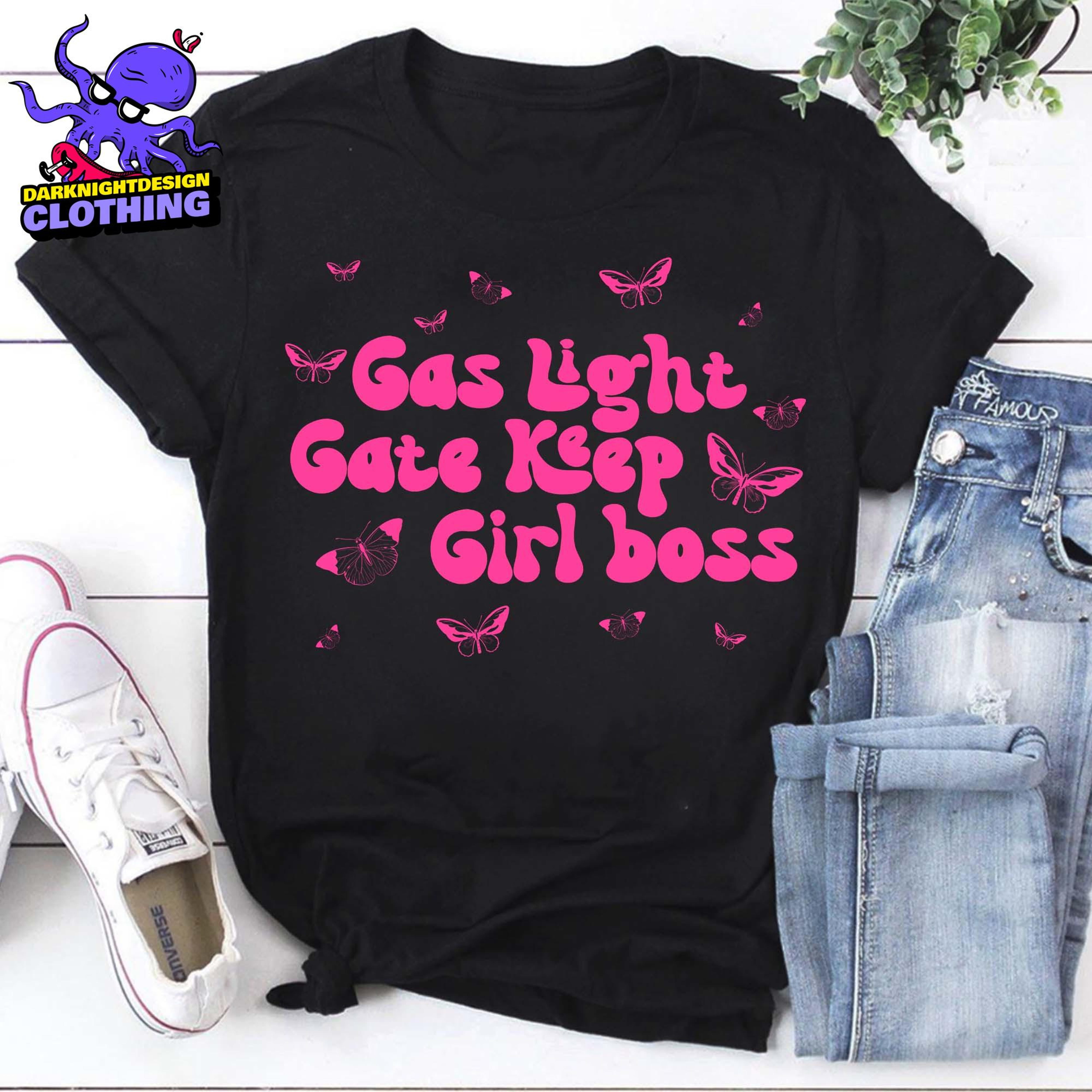 EverAura Gaslight Gatekeep Girlboss Butterfly Shirt, Trendy Girl Power ...