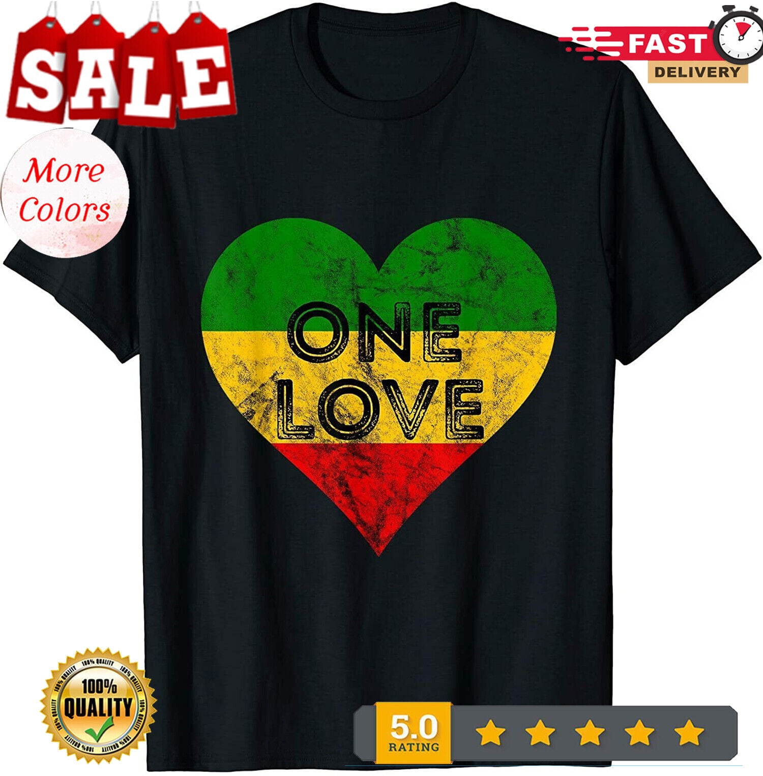 EverAura NEW LIMITED Reggae Heart One Love Rasta Reggae Music ...