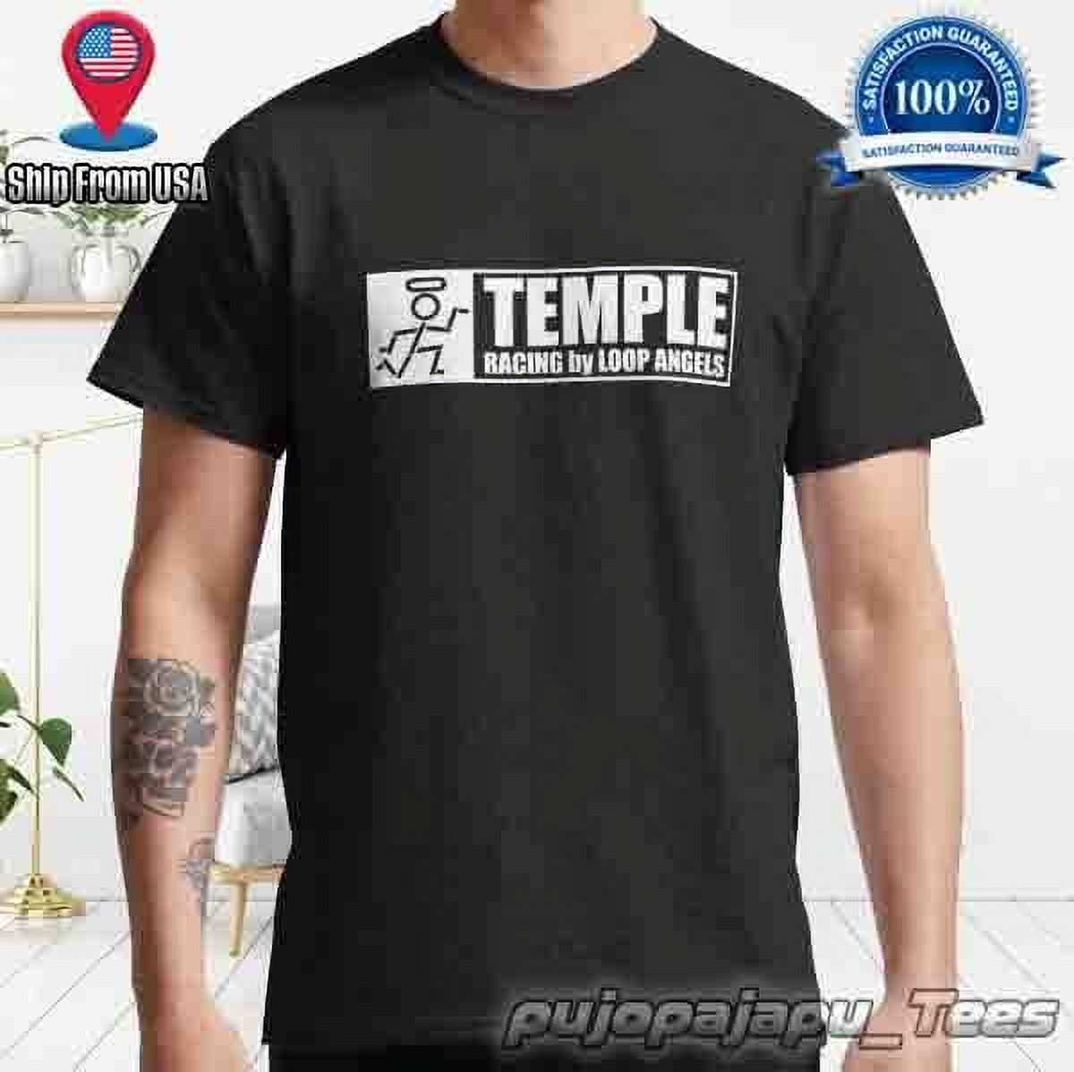 EverAura New Item TEMPLE RACING American Funny Logo Men's Cotton T ...