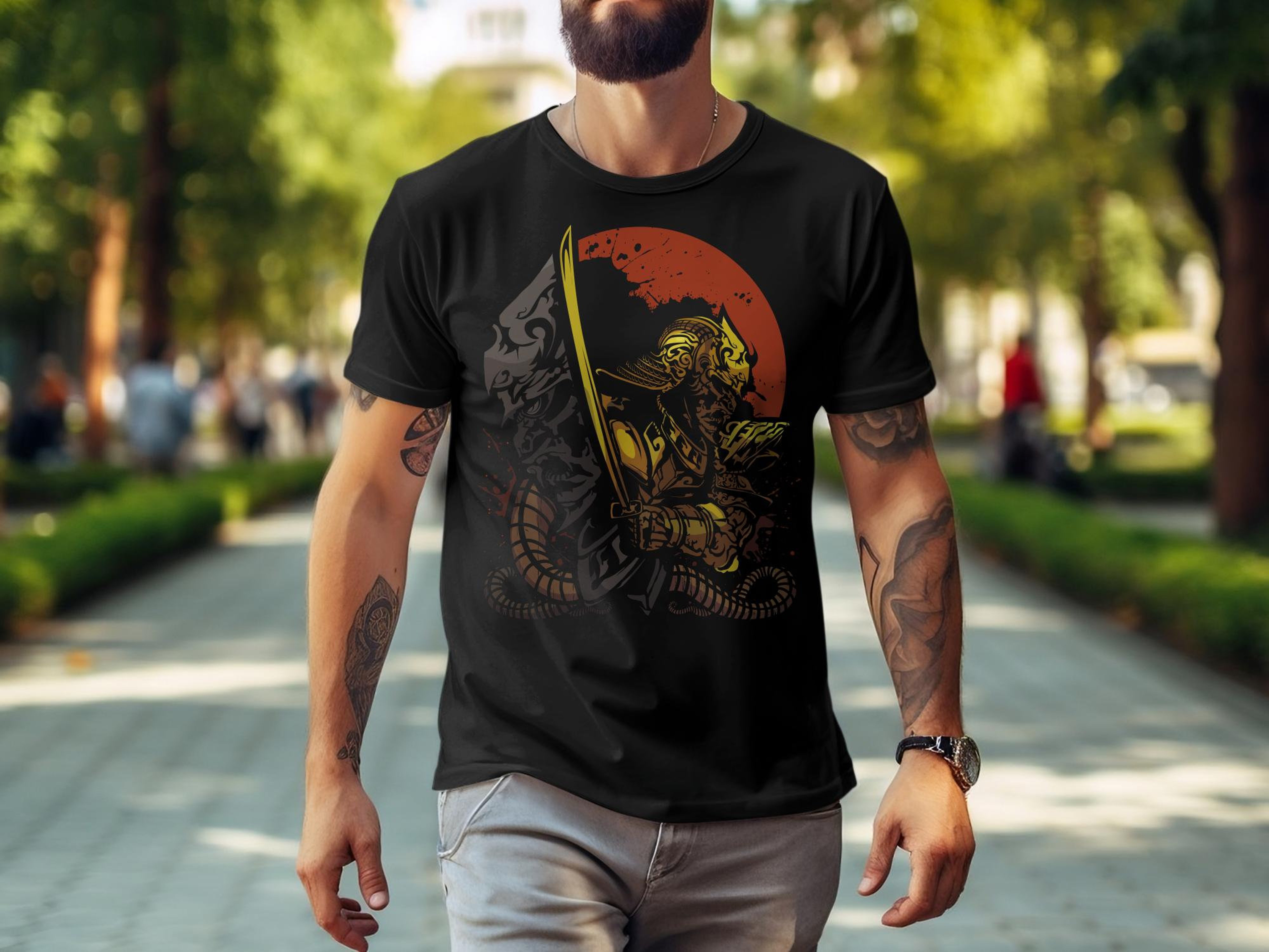 EverAura Samurai Warrior Graphic Tee, Japanese Warrior Art T-Shirt ...