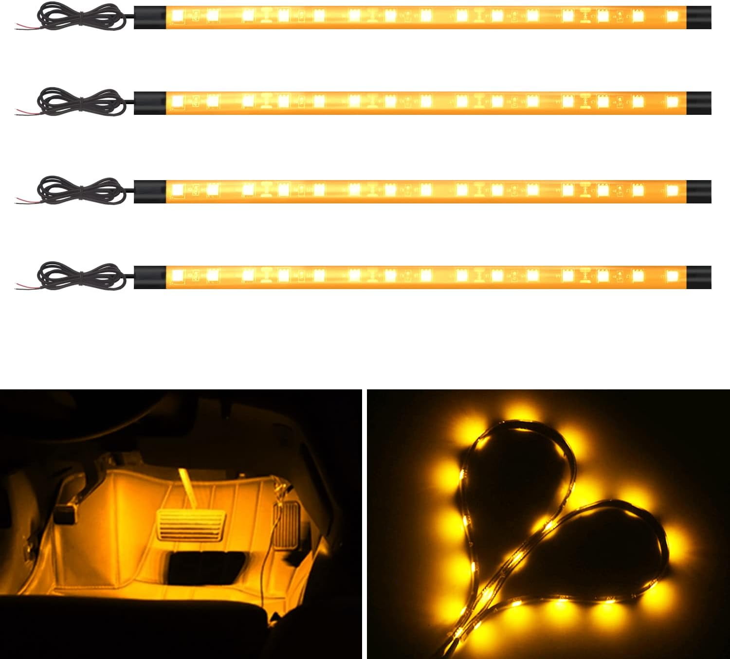 EverBright Amber/Yellow Led Strip Lights for Cars 5050 SMD Waterproof ...