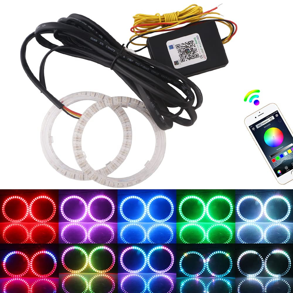 EverBrightt 1 Set 80MM Angel Eyes Multi-Color RGB LED Halo Rings Lights ...
