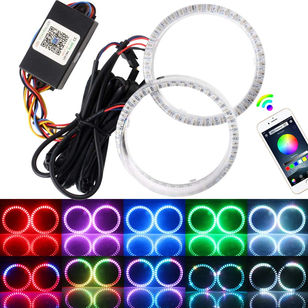 EverBrightt 1 Set 95MM MSF2 Angel Eyes Multi-Color RGB LED Halo Rings ...