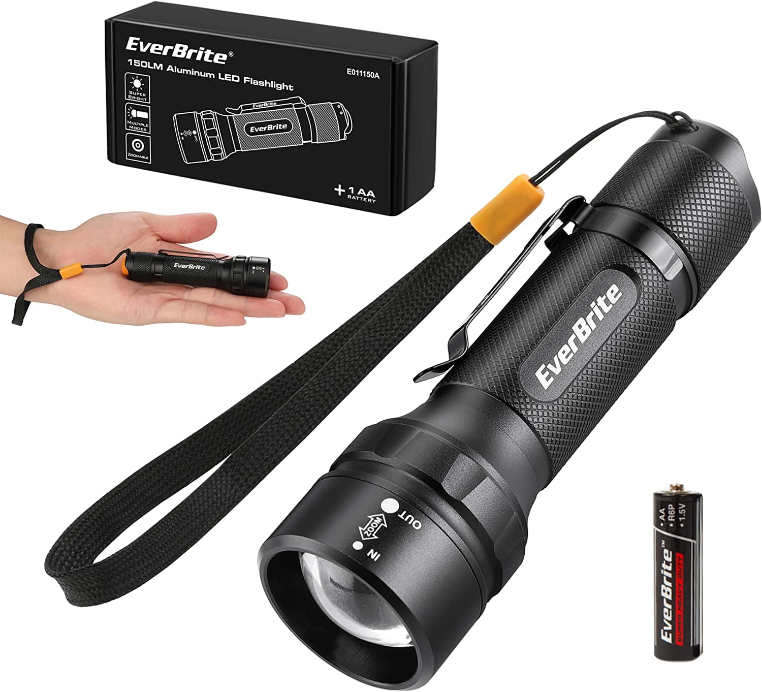 EverBrite 150 Lumen Super Small Mini LED Flashlight, 3 Lighting Modes ...